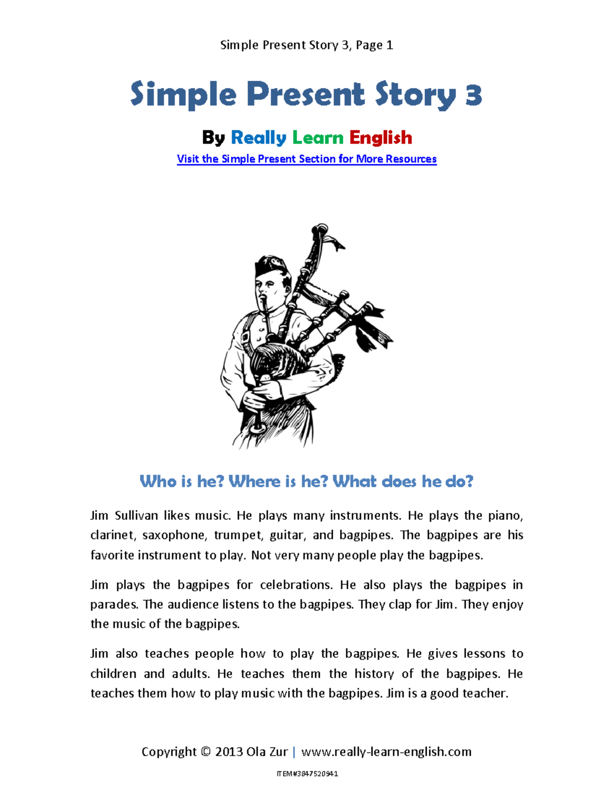 Present PAST Future Simple - Simple Present Story 3, Page 1 Copyright ...