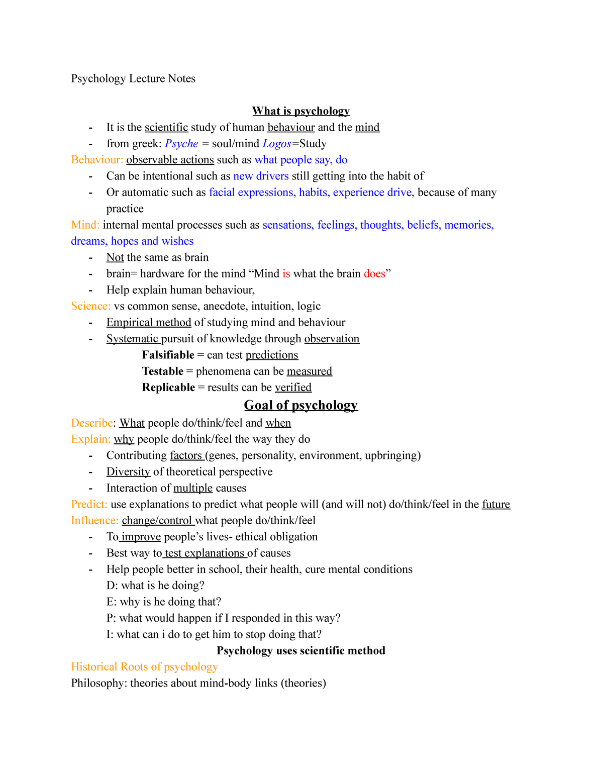 Psychology Lecture Notes - Google Docs - Psychology Lecture Notes What ...