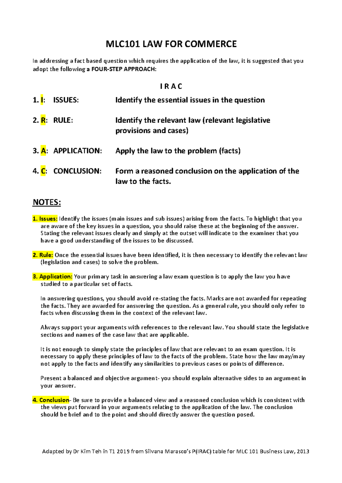 IRAC table Law for Commerce - Warning: TT: undefined function: 32 ...