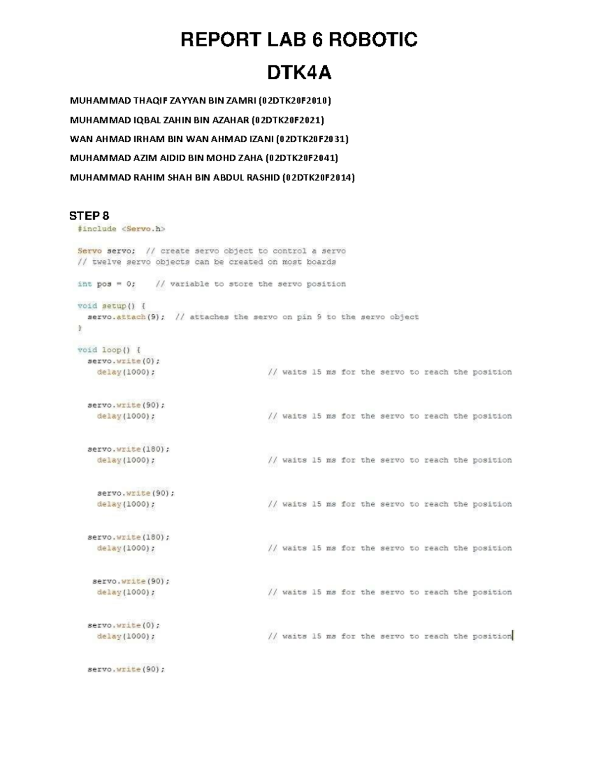 Report LAB 6 Robotic - okokokk - REPORT LAB 6 ROBOTIC DTK4A MUHAMMAD THAQIF ZAYYAN BIN ZAMRI ...