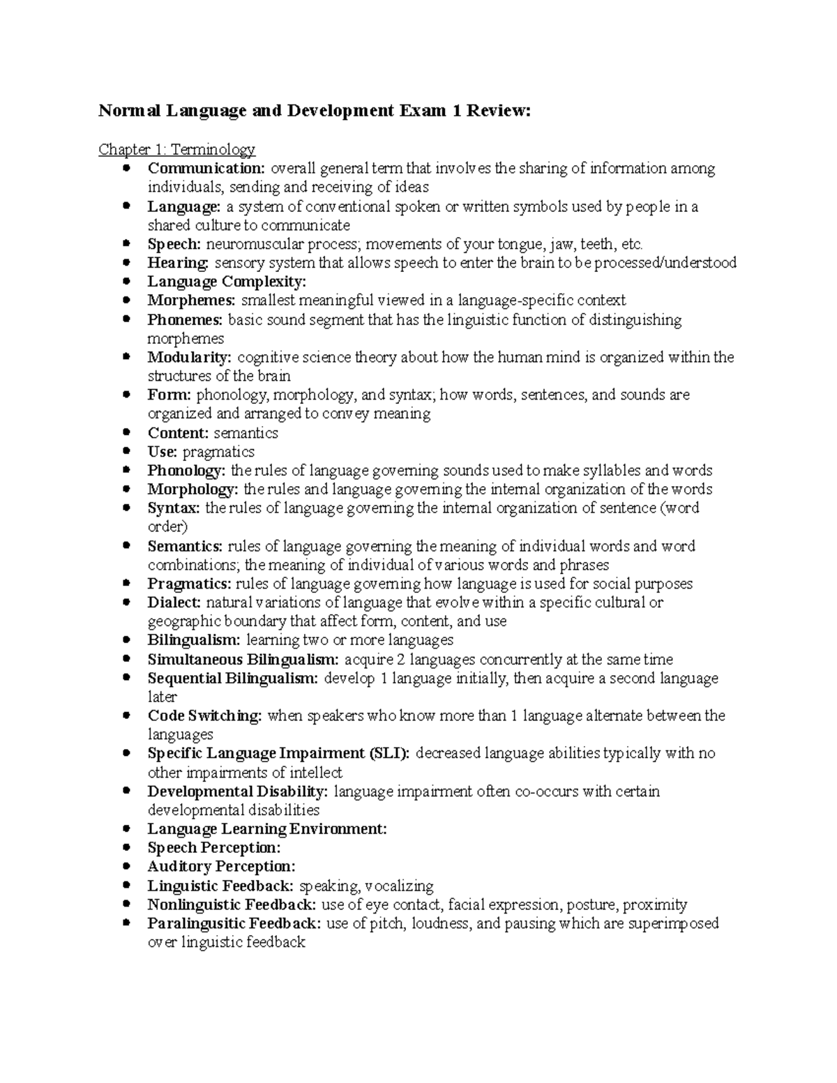 Normal Exam 1 Review - Conn - Normal Language and Development Exam 1 ...