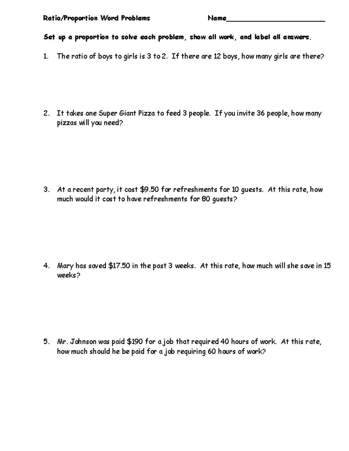 Ratio Proportion Worksheet Ratio Proportion Word Problems Name