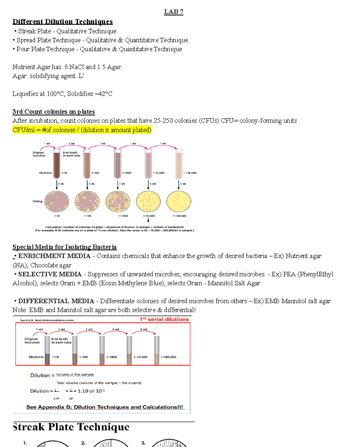LAB Practicum 7 and 8 notes - LAB 7 Different Dilution Techniques ...