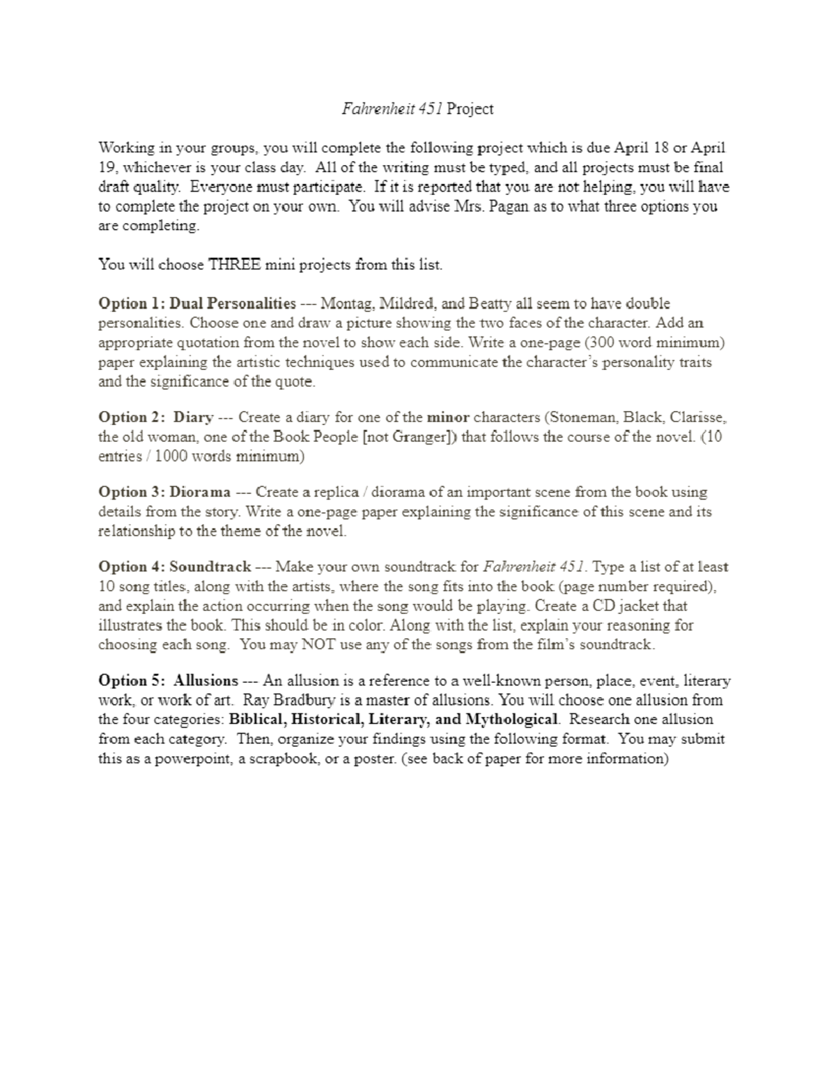 Fahrenheit 451 Project - Studocu