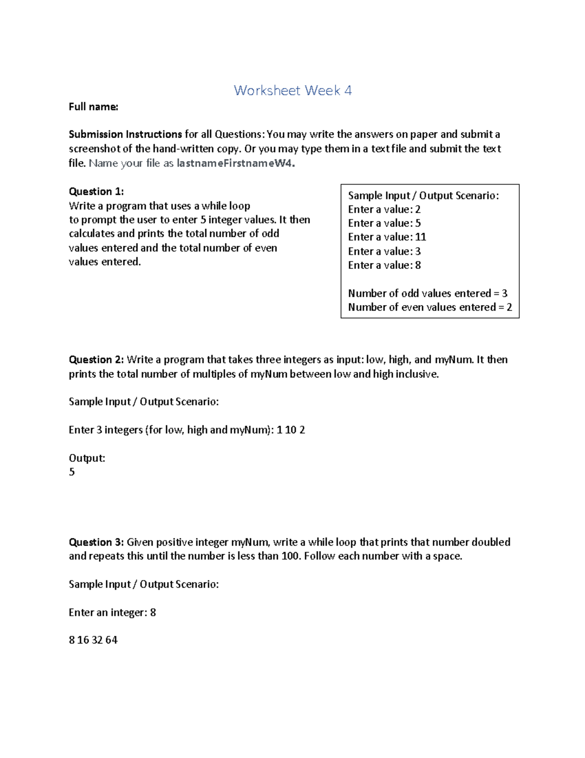 WW4 - weekly notes filled - Worksheet Week 4 Full name: Submission ...