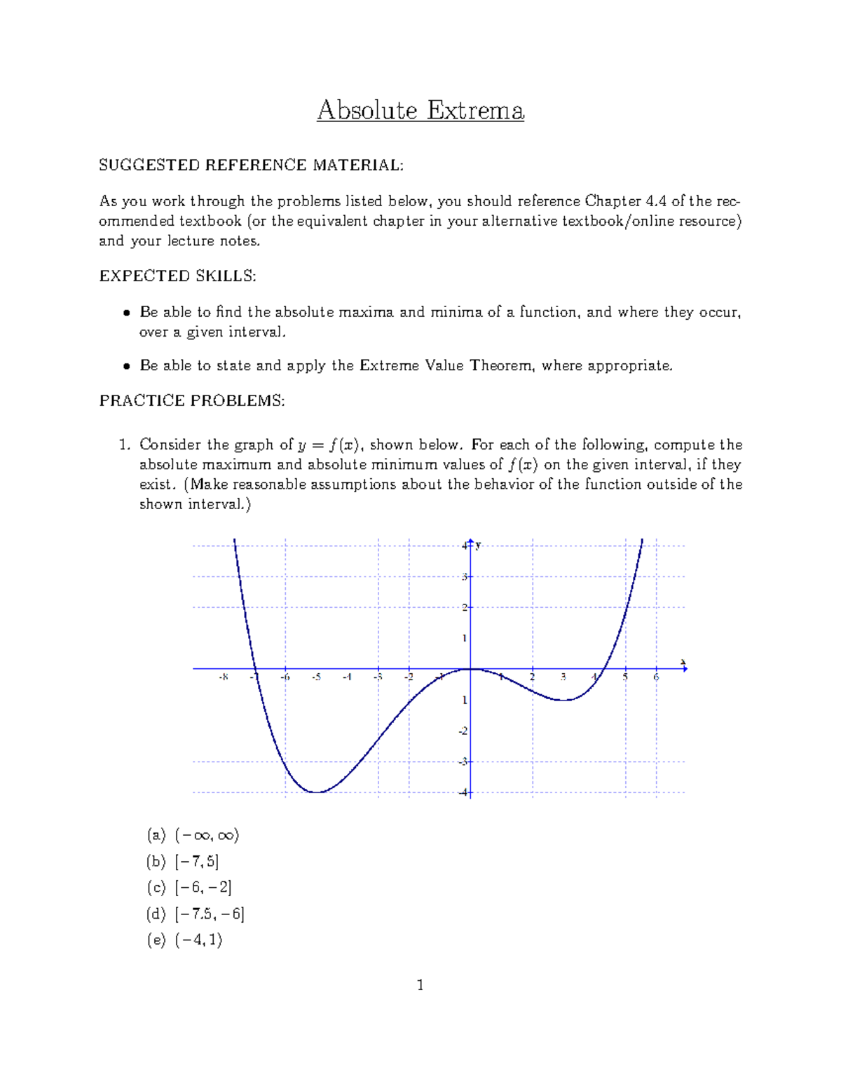 Homework 4 - Absolute Extrema SUGGESTED REFERENCE MATERIAL: As you work ...