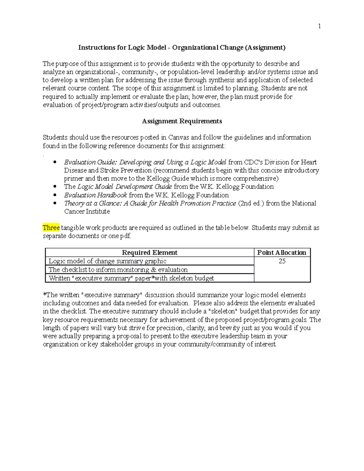 Assignment Logic Model Instructions - 1 Instructions for Logic Model ...