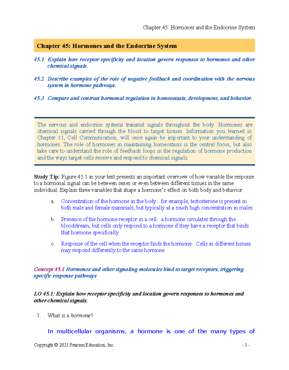 Bio12 ARG Answer Key 45 - GREATTATA - Chapter 45: Hormones and the ...