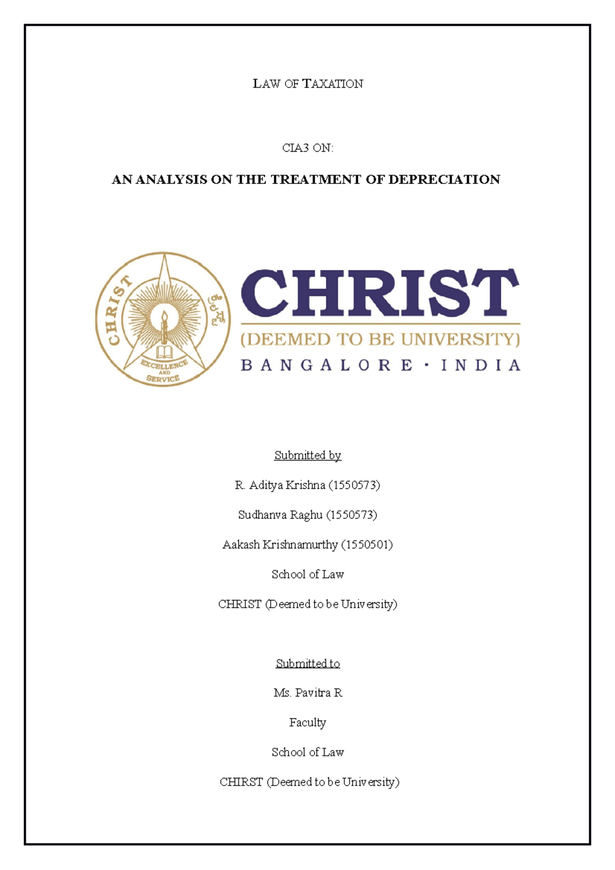 ELR TAX CIA III - Tax assignment - LAW OF TAXATION CIA3 ON: AN ANALYSIS ON THE TREATMENT OF ...