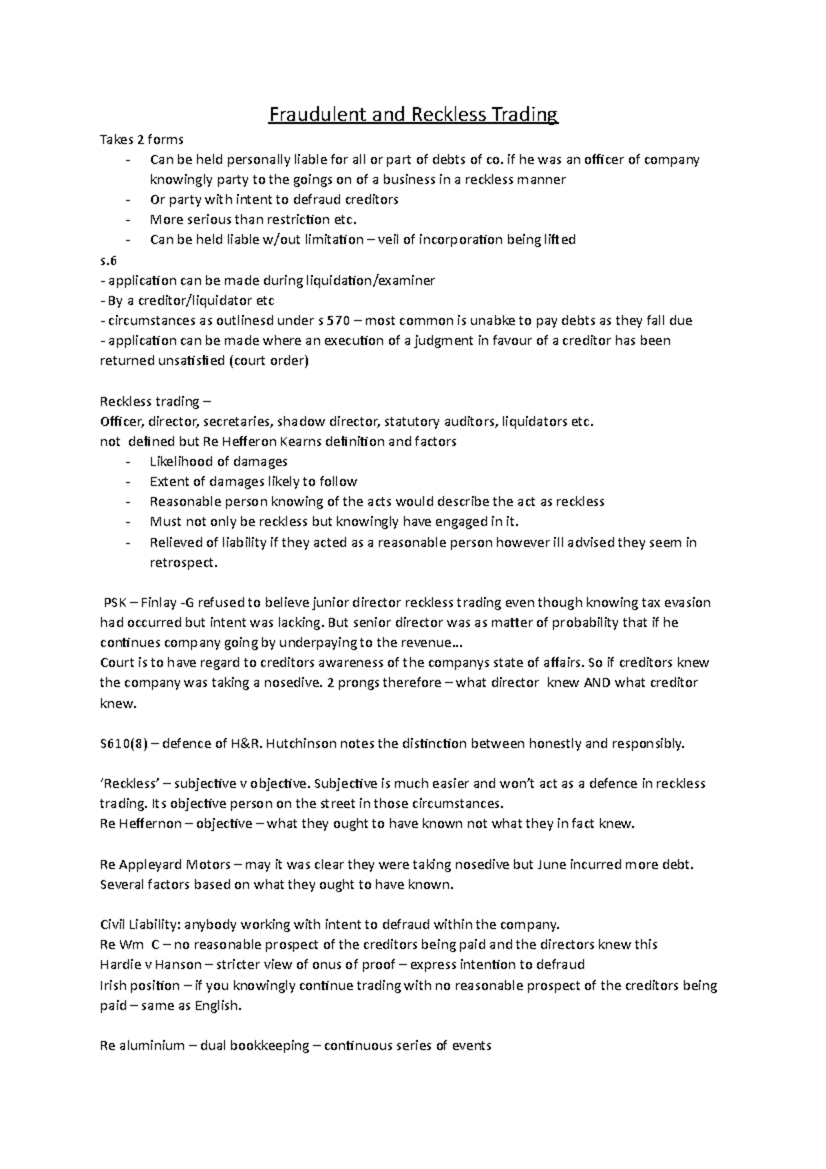 Fraudulent and Reckless Trading comapny wk 5 - Fraudulent and Reckless ...