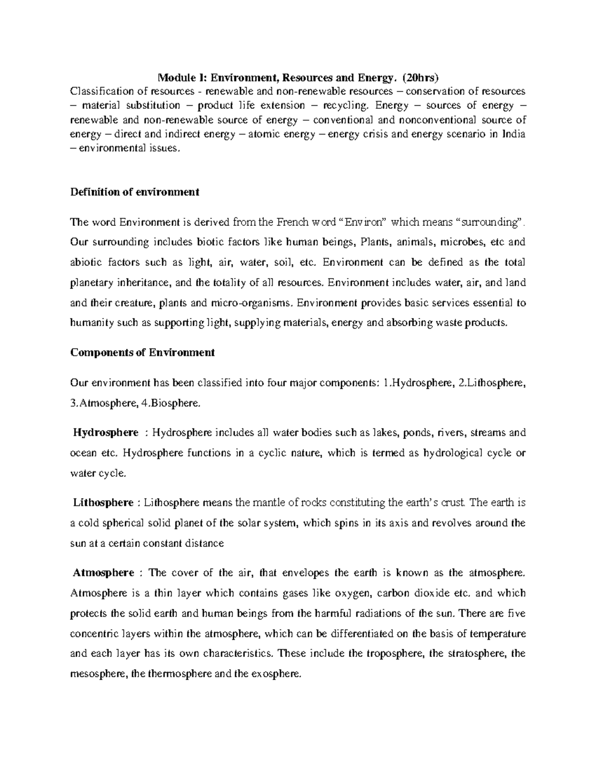 Environment, Resources And Energy - (20hrs) Classification of resources ...