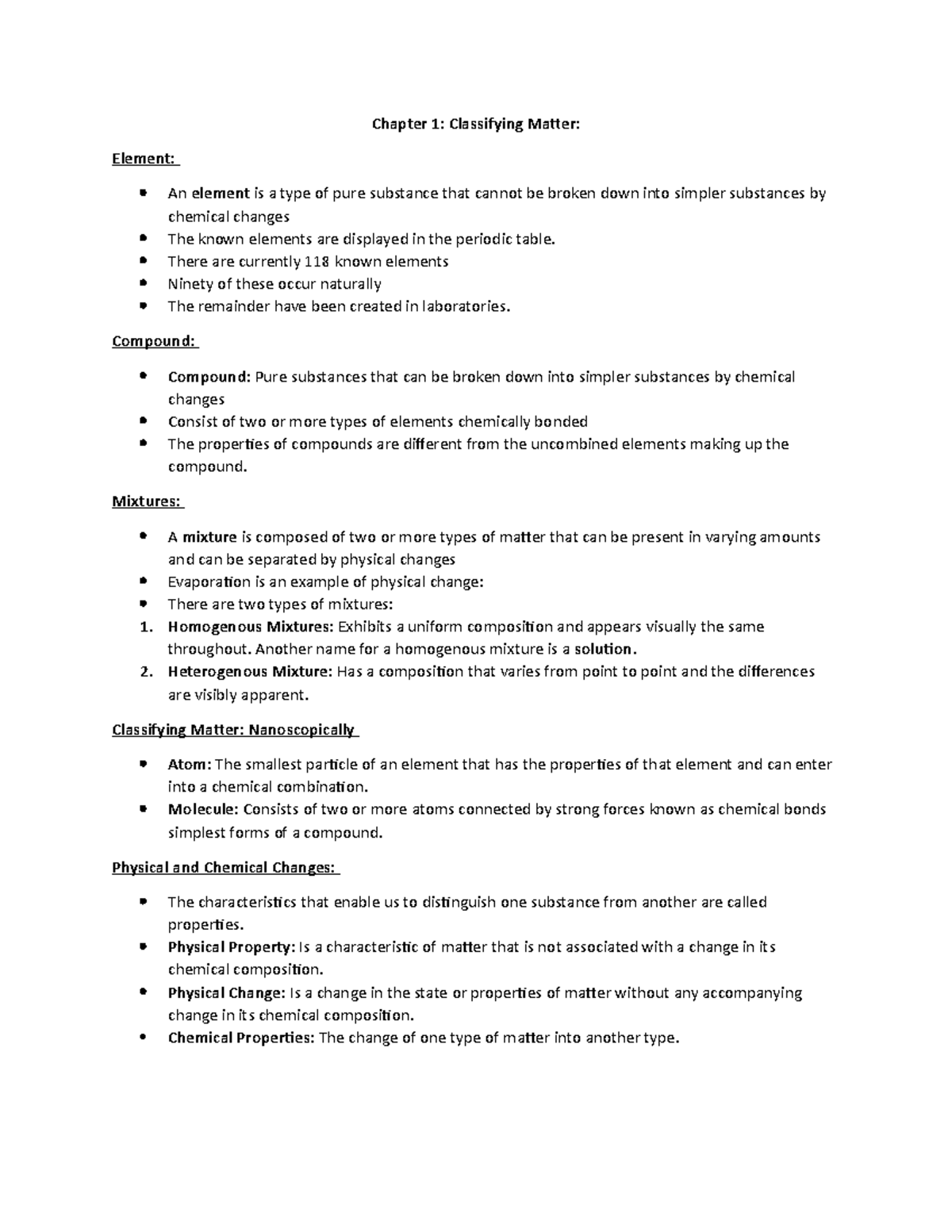 Chatper 1 Classifying Matter - Chapter 1: Classifying Matter: Element ...