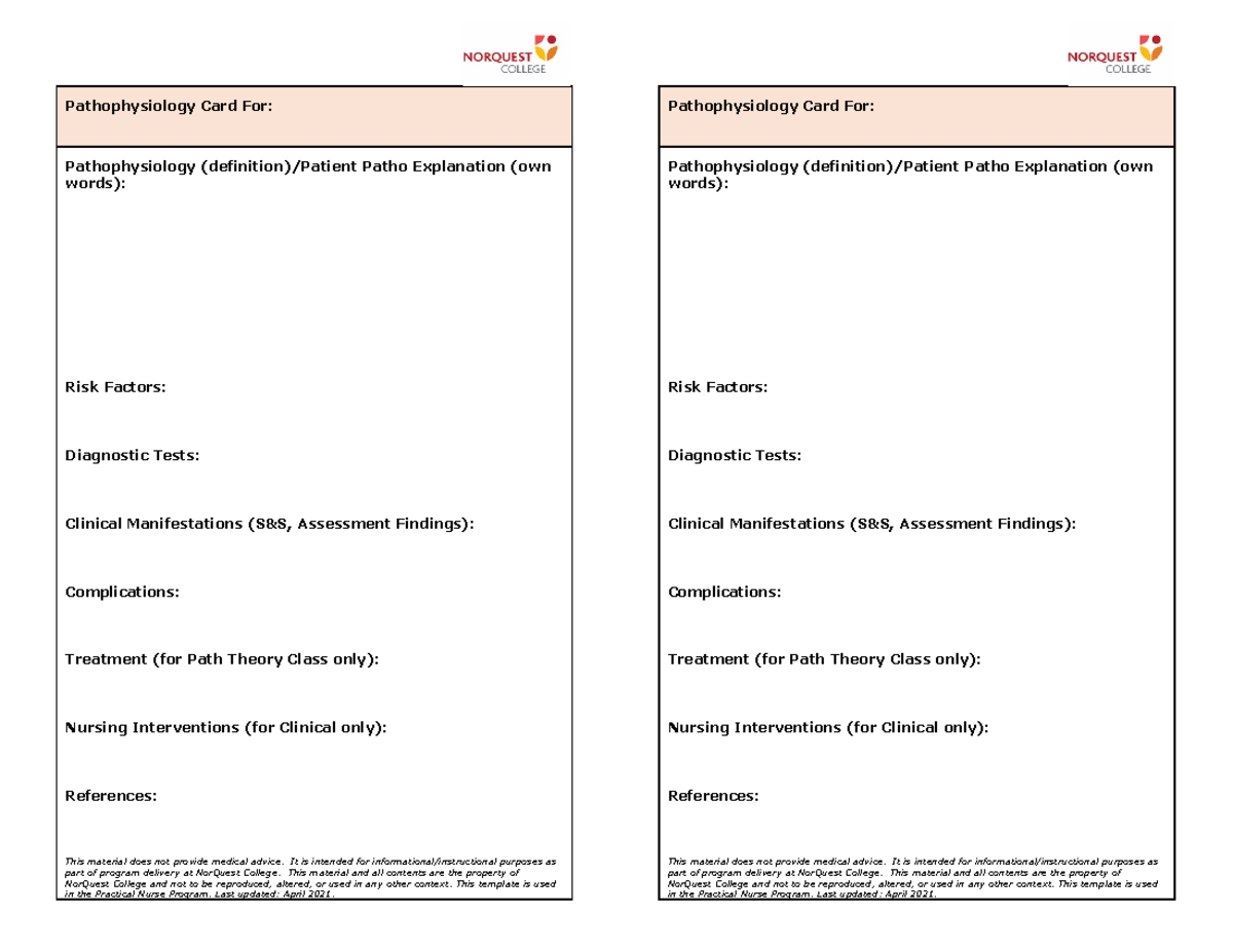 Patho research Template 3 - Pathophysiology Card For: Pathophysiology ...