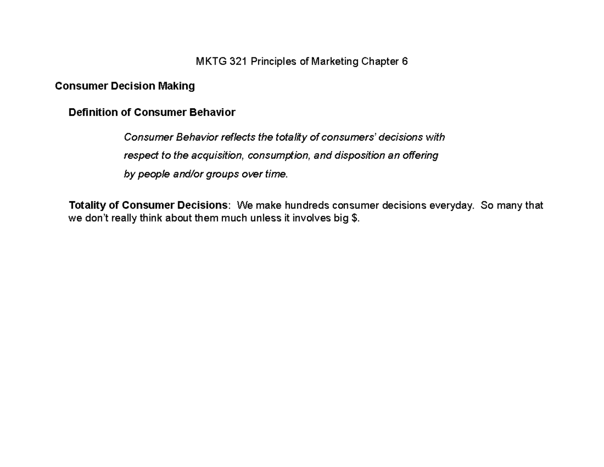 321 Marketing Principles Chapter 6 - MKTG 321 Principles of Marketing ...