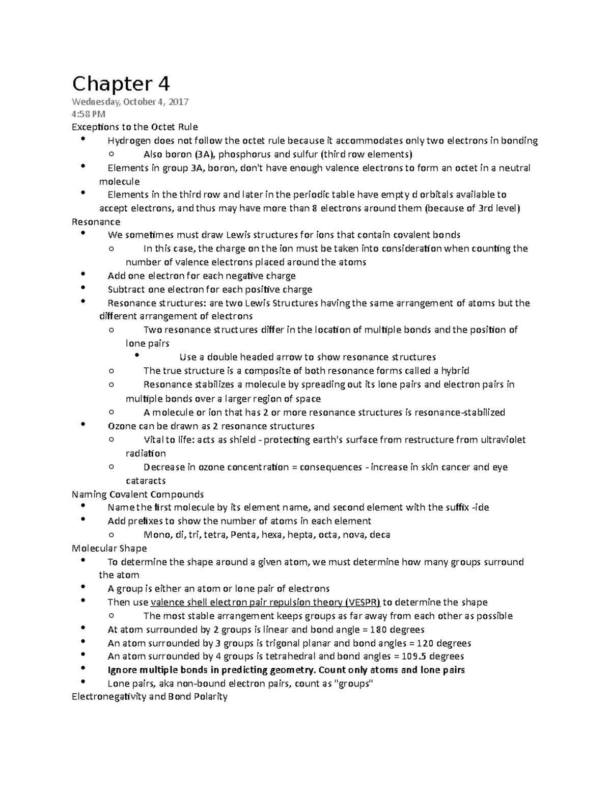 Chapter 4 Notes - Chapter 4 Wednesday, October 4, 2017 4:58 PM ...