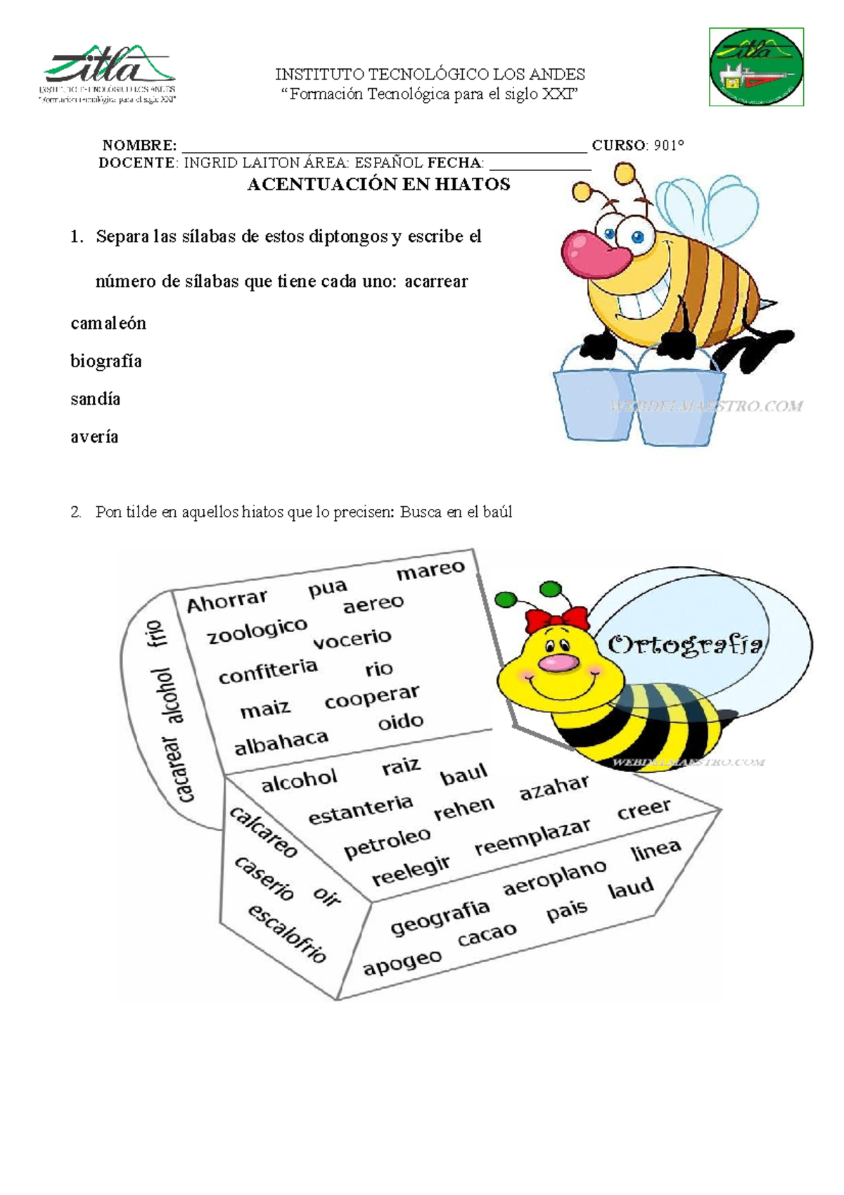 Acentuación EN Hiatos - INSTITUTO TECNOLÓGICO LOS ANDES “Formación ...