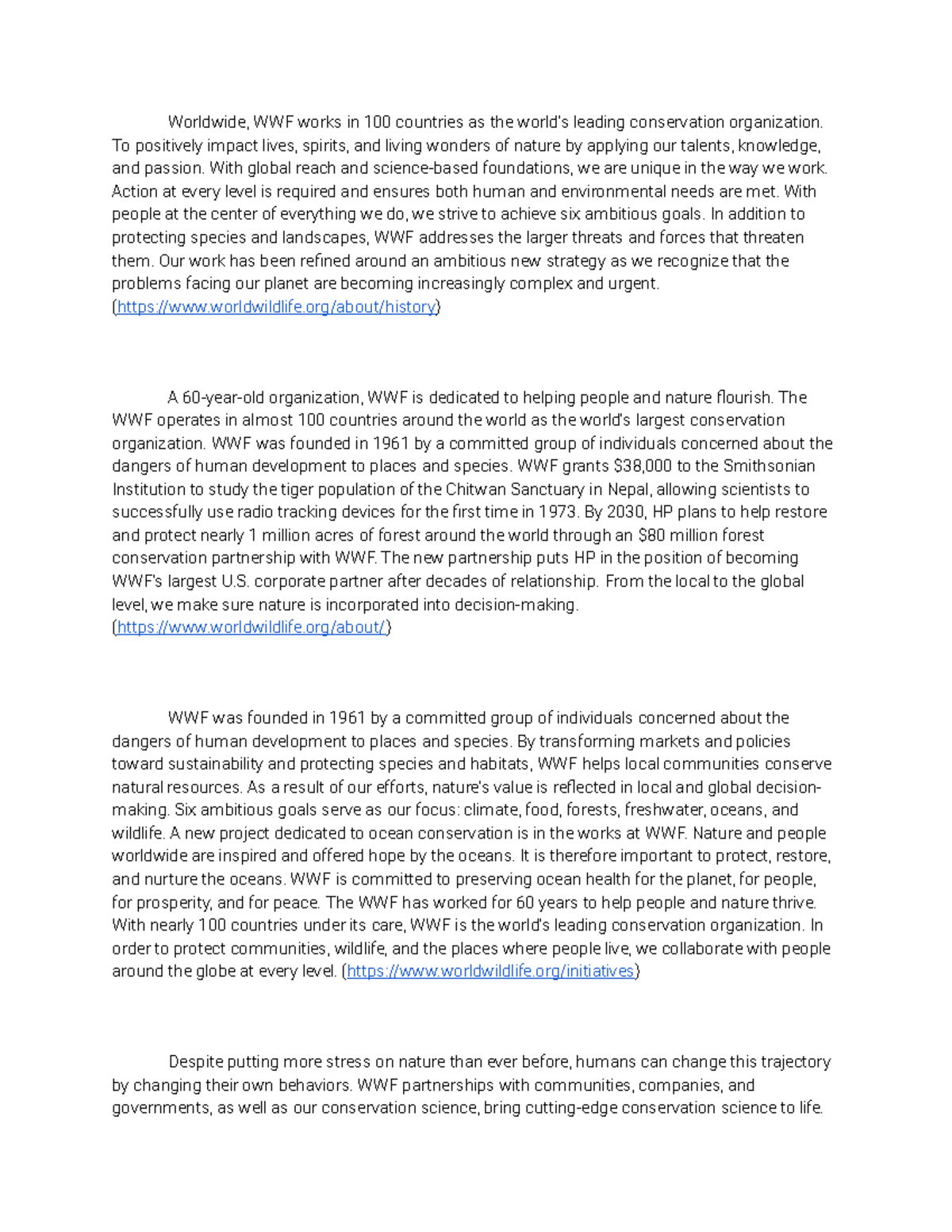 WWF - Outline - WWF is a leading conservation organization operating in ...