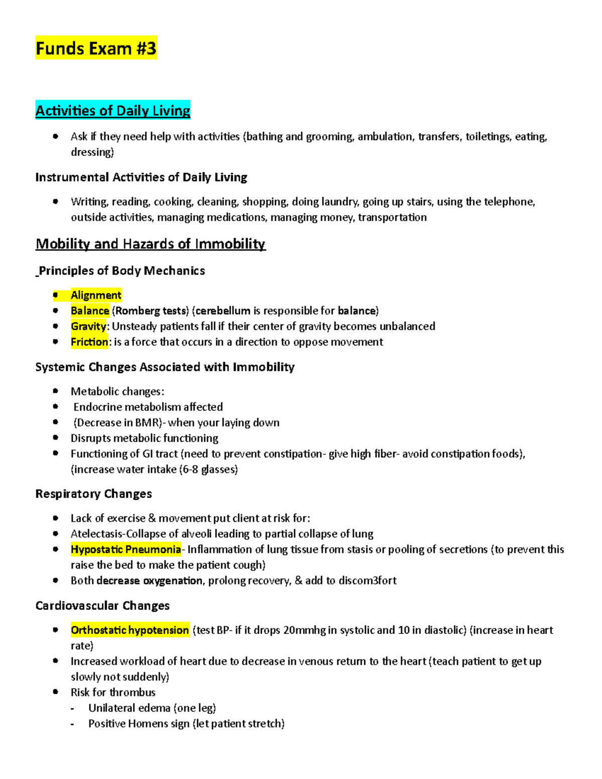 Funds Exam #3 - Study guide - Funds Exam Activities of Daily Living Ask ...