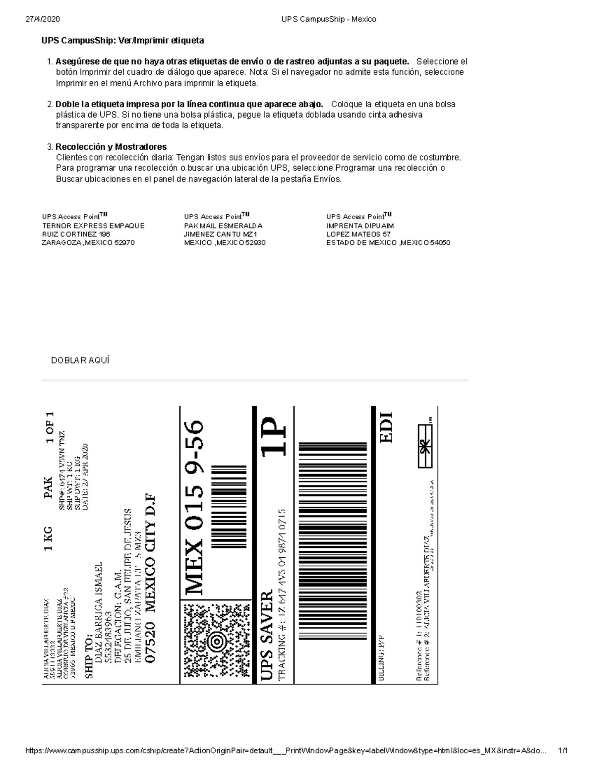 Guia dr diaz barriga 2 - guia - 27/4/2020 UPS CampusShip - Mexico - Studocu