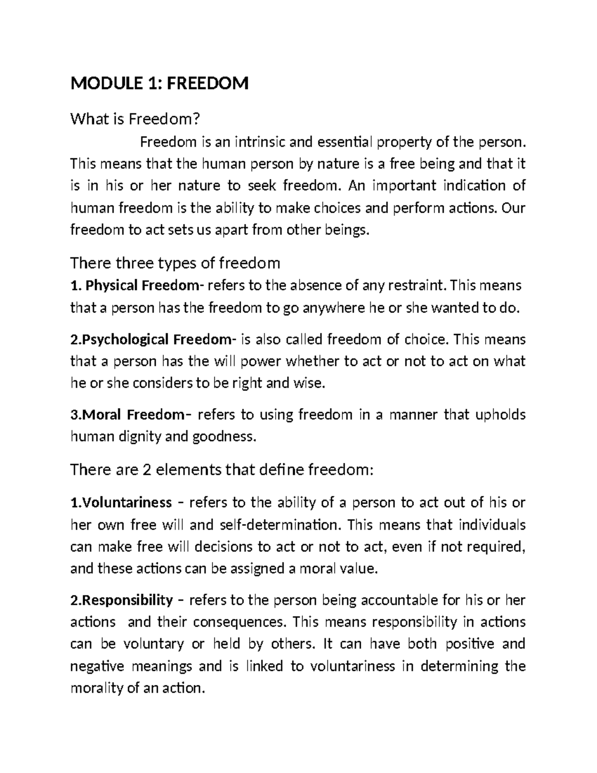 Philosophy- Scrapbook - MODULE 1: FREEDOM What is Freedom? Freedom is ...