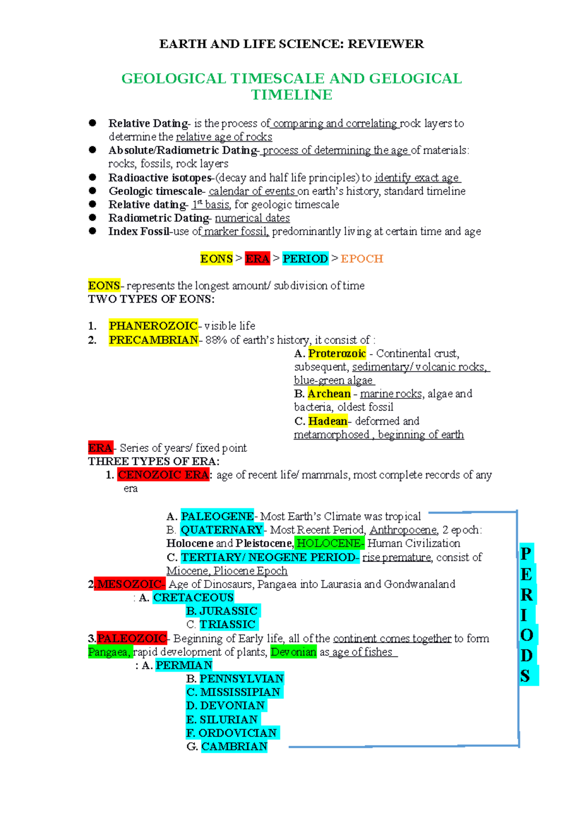 Geological Timescale AND Gelogical Timeline - EARTH AND LIFE SCIENCE ...