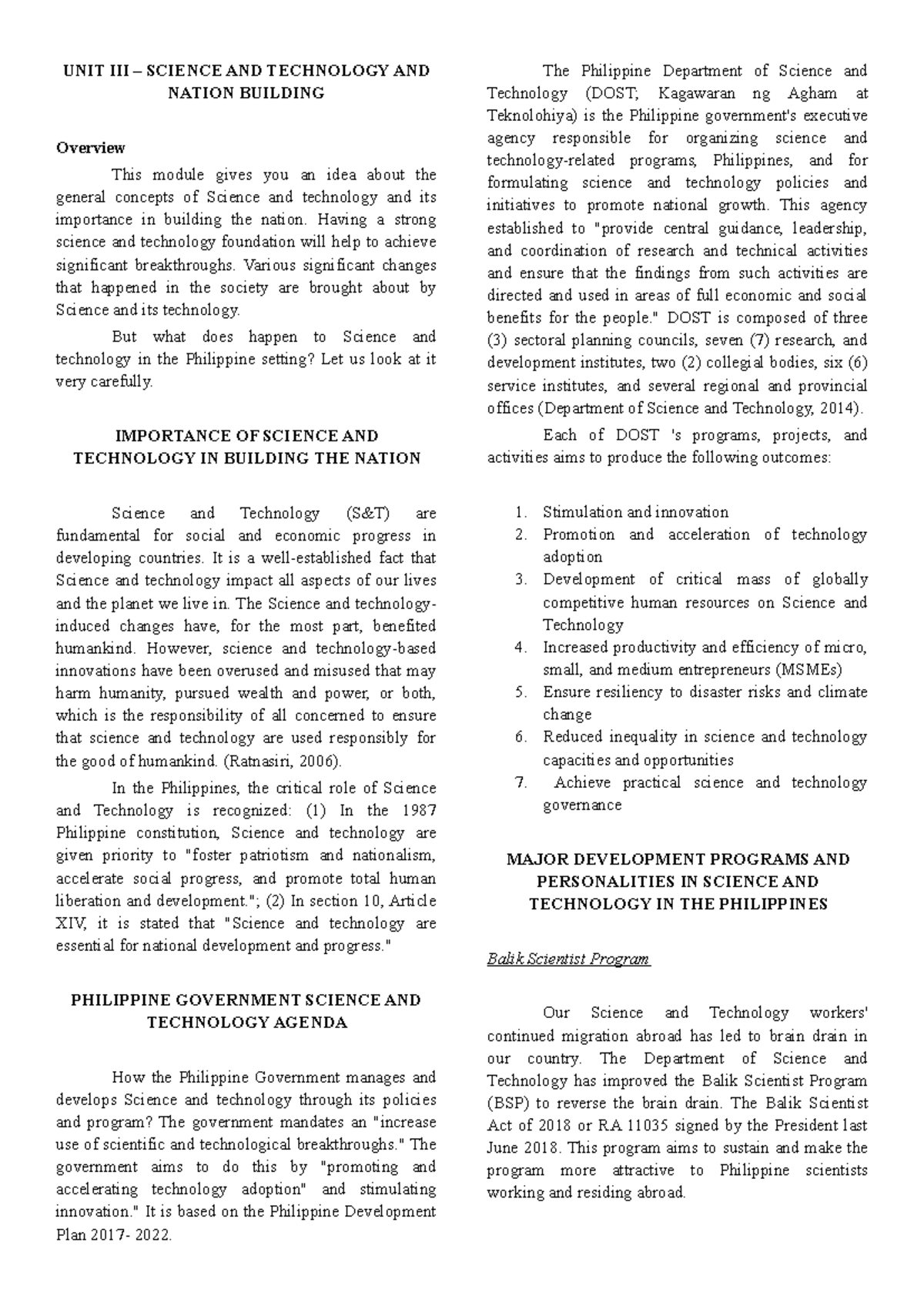 Ge 7 Unit Iii Unit 3 Lesson Unit Iii Science And Technology And Nation Building Overview 4665