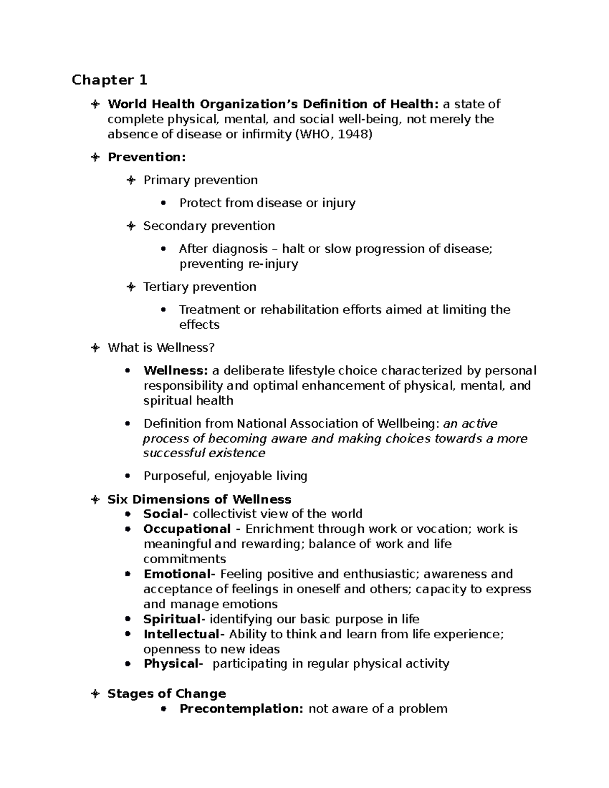 HEED Notes Chapter 1 World Health Organization s Definition Of Health
