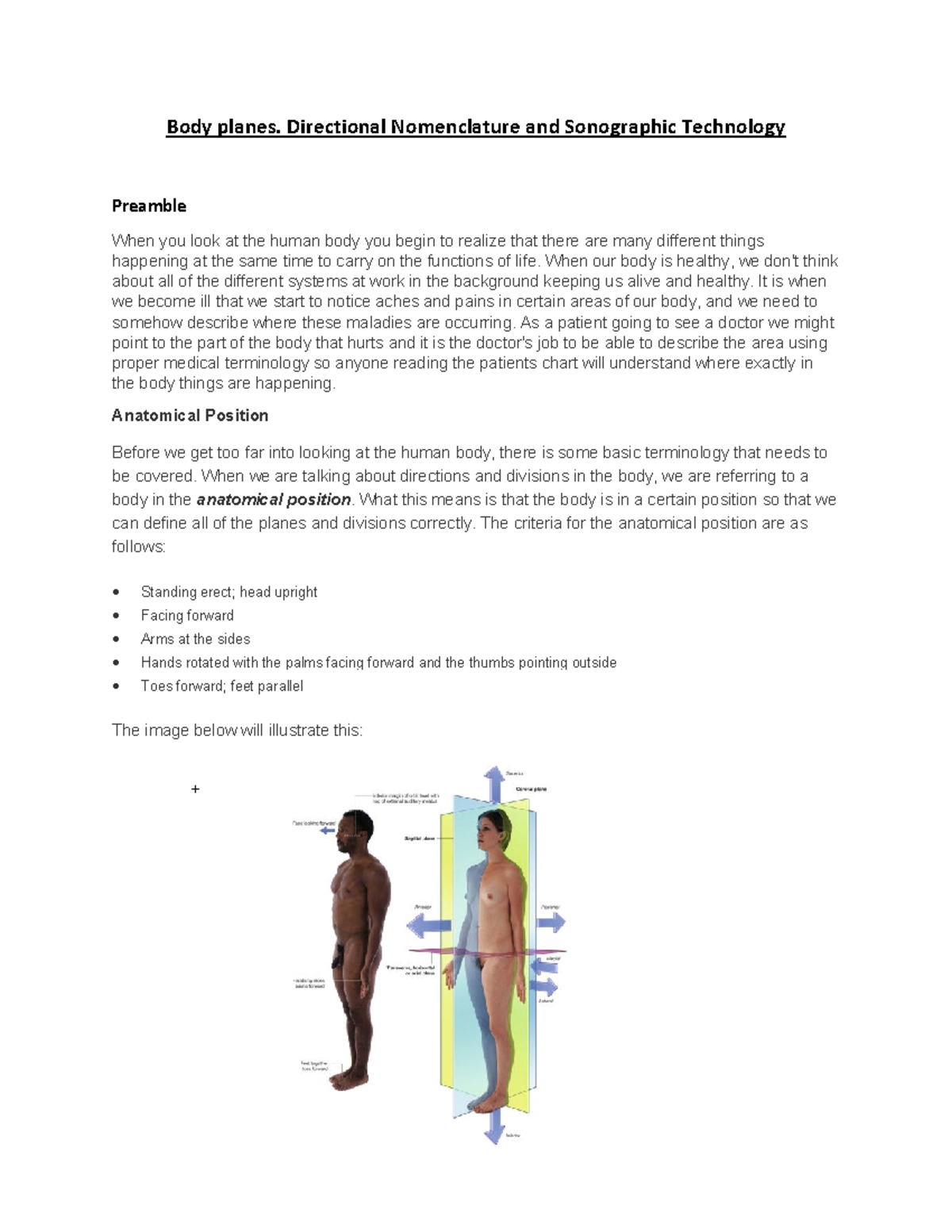 Mod 1 Notes - Brent DMS Abdo 1120 Anatomy - Body planes. Directional ...