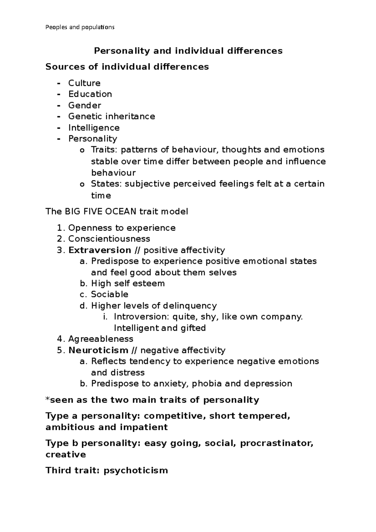 Personality and individual differences - Peoples and populations ...