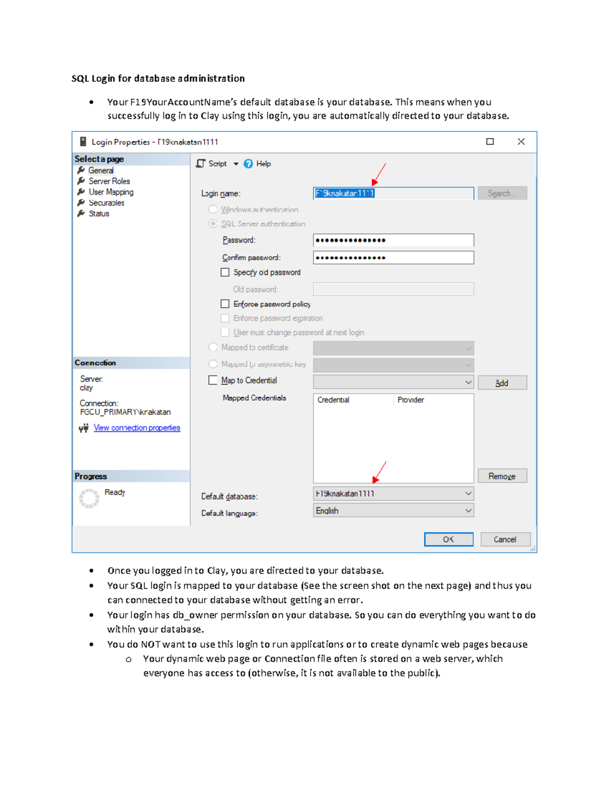 SQLLogin For Application - SQL Login for database administration Your ...