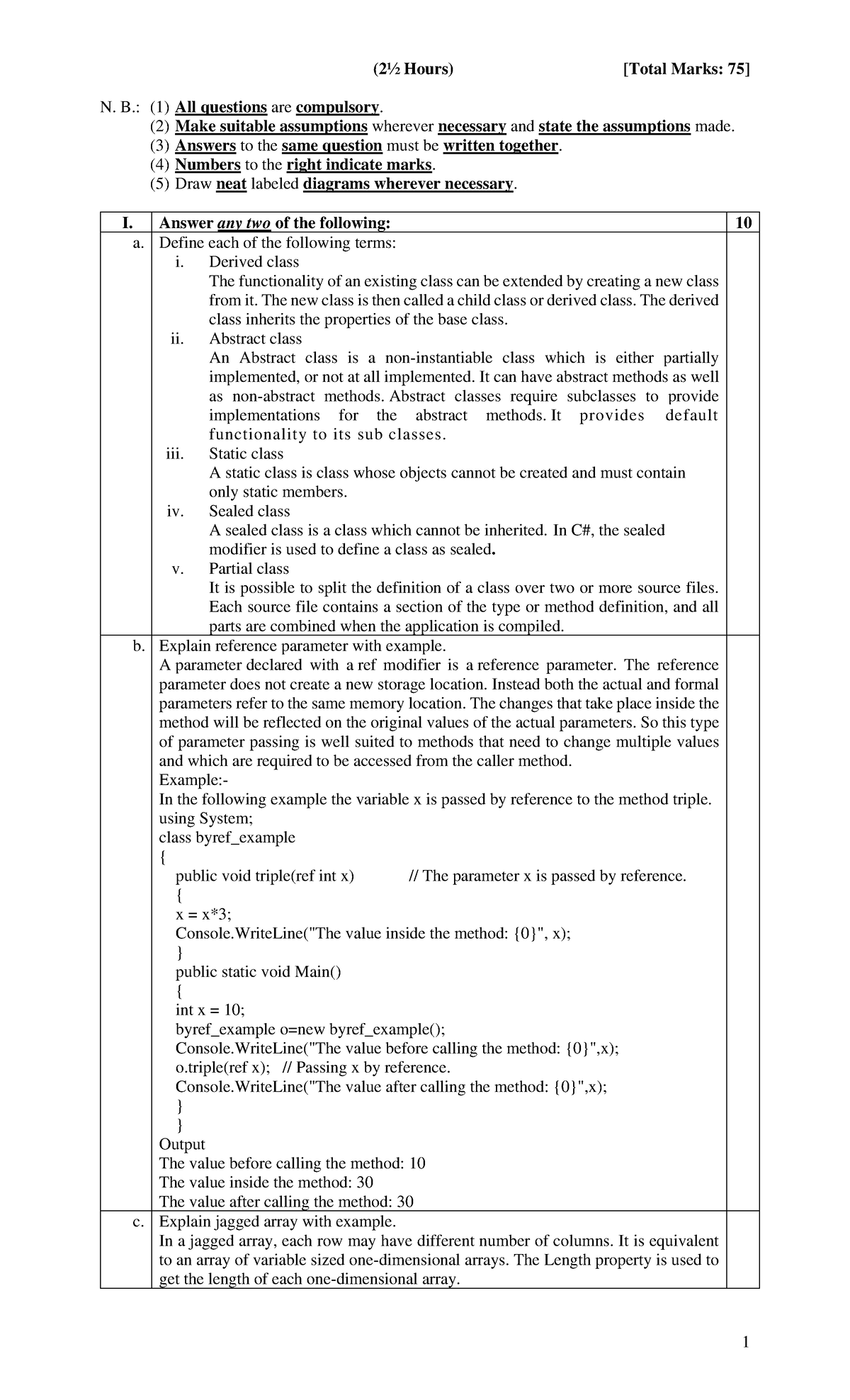 ASP - Exam paper with solution - (2½ Hours) [Total Marks: 75] N. B.: (1 ...