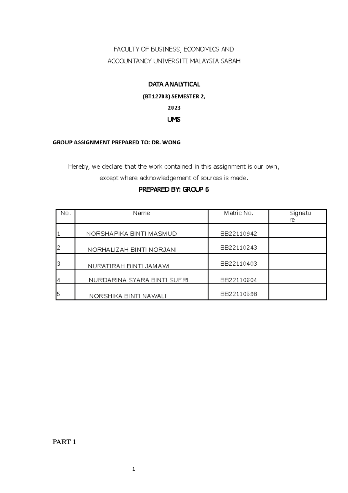 DATA Analitik Assignment Group 6 PDF BARU - FACULTY OF BUSINESS ...