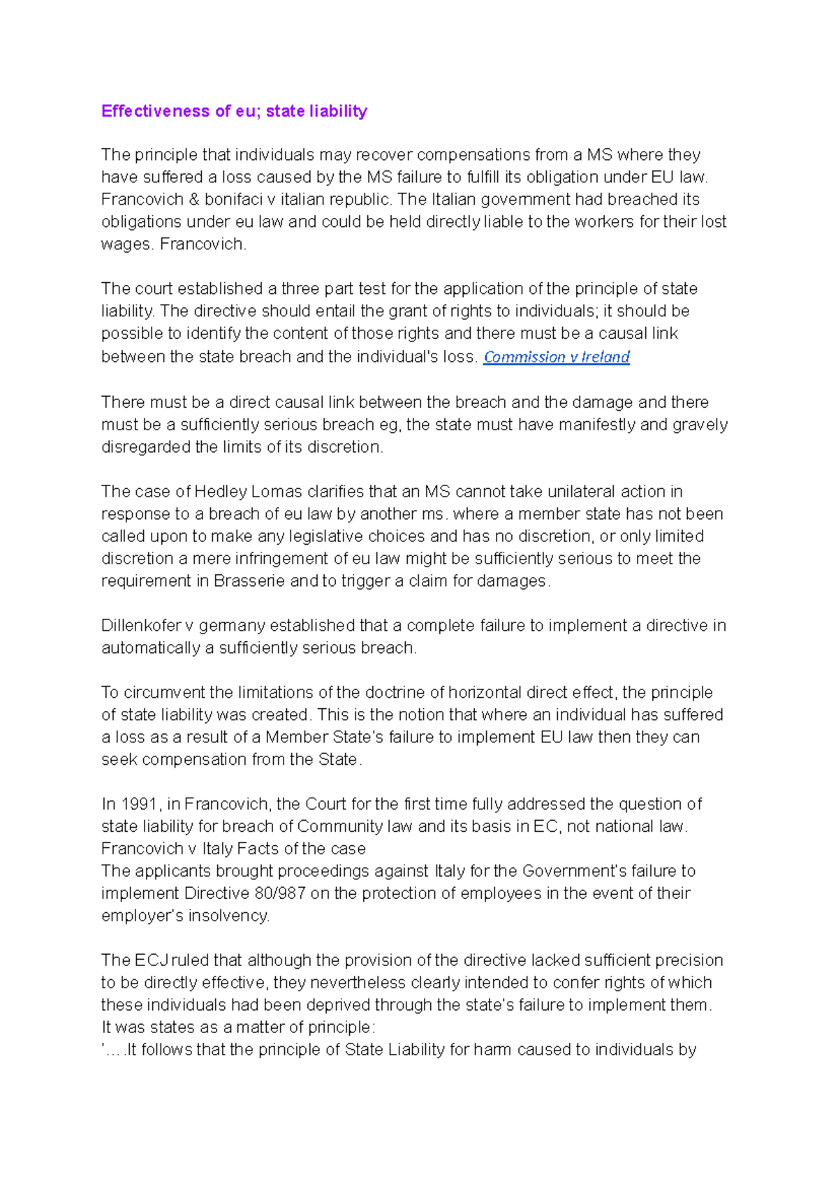 Effectiveness of EU state liability - Effectiveness of eu; state ...