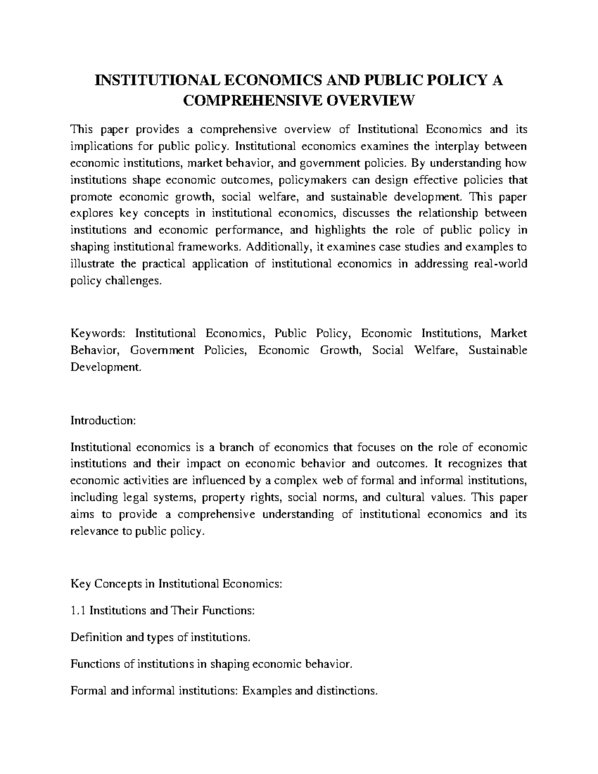 Institutional Economics AND Public Policy A Comprehensive Overview ...