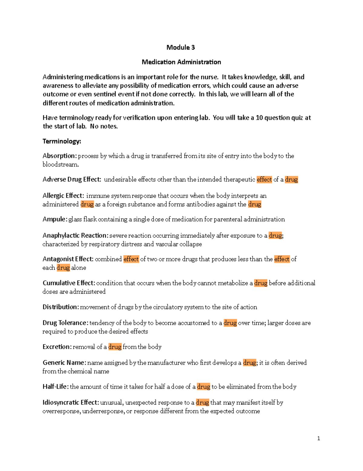 Module 3 Medication Administration I - Module 3 Medication ...
