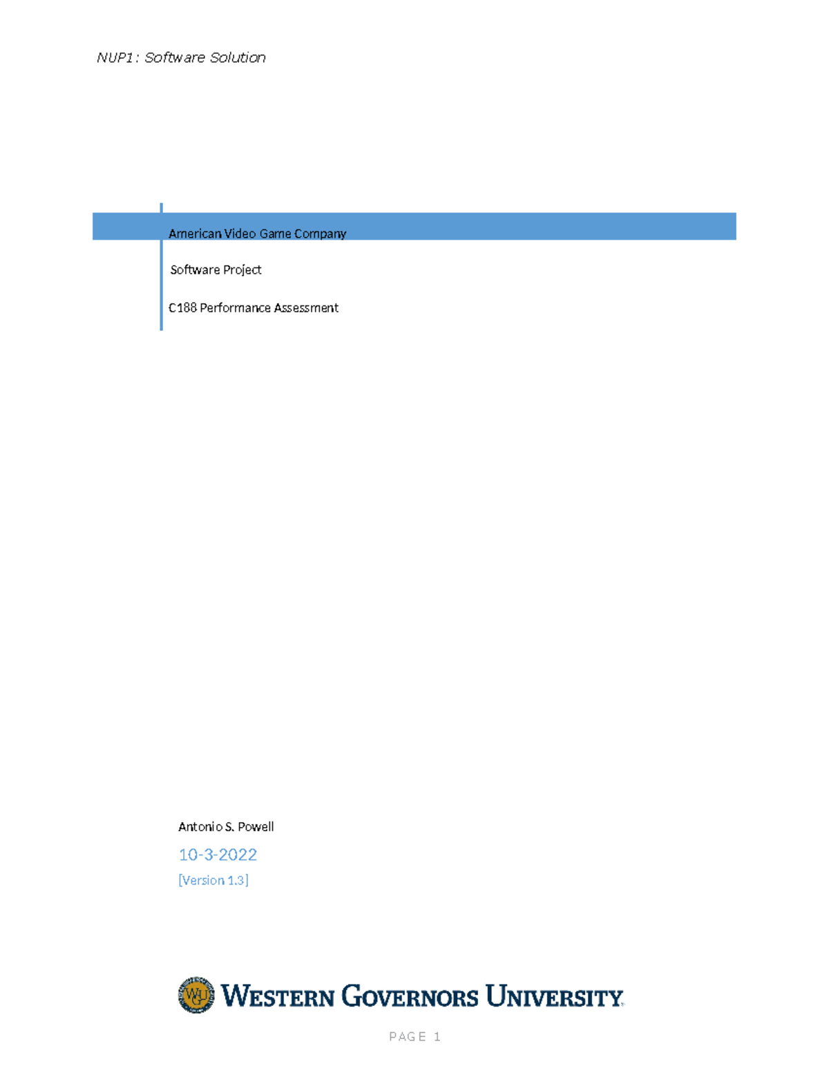 C188 Performance Assessment (CRM) - American Video Game Company ...
