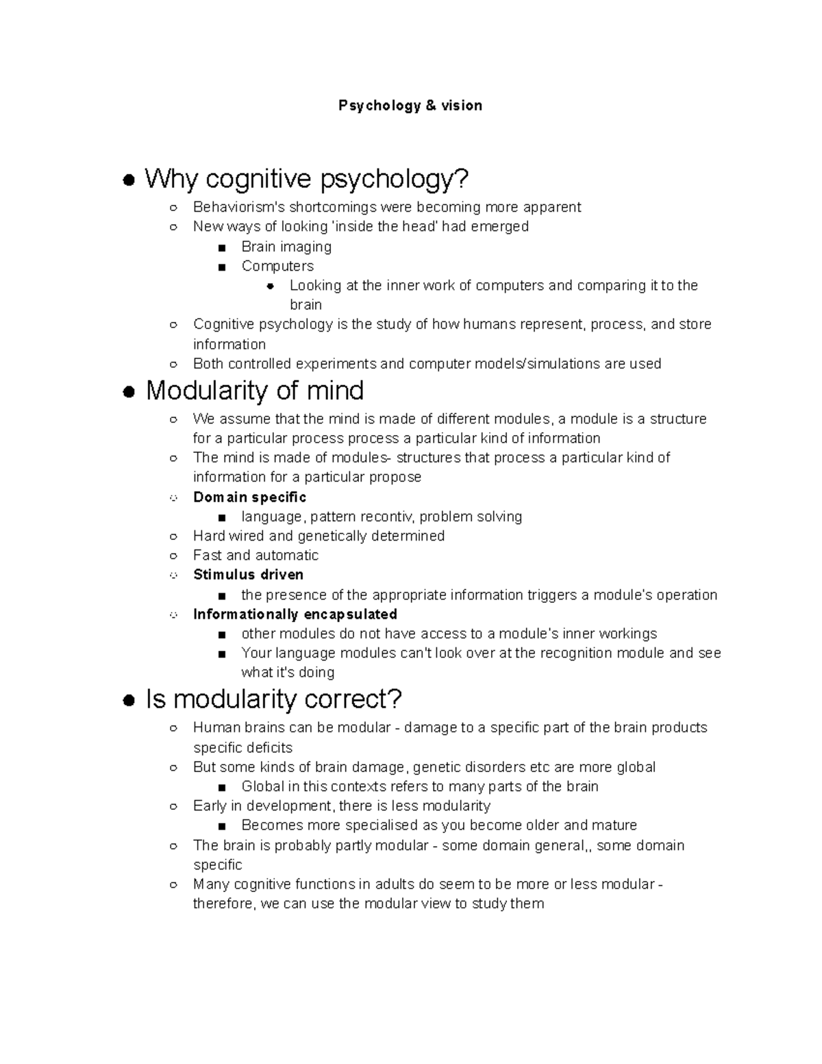 Cognitive approach- Psychology & vision - Cogs 100 - queensu - Studocu