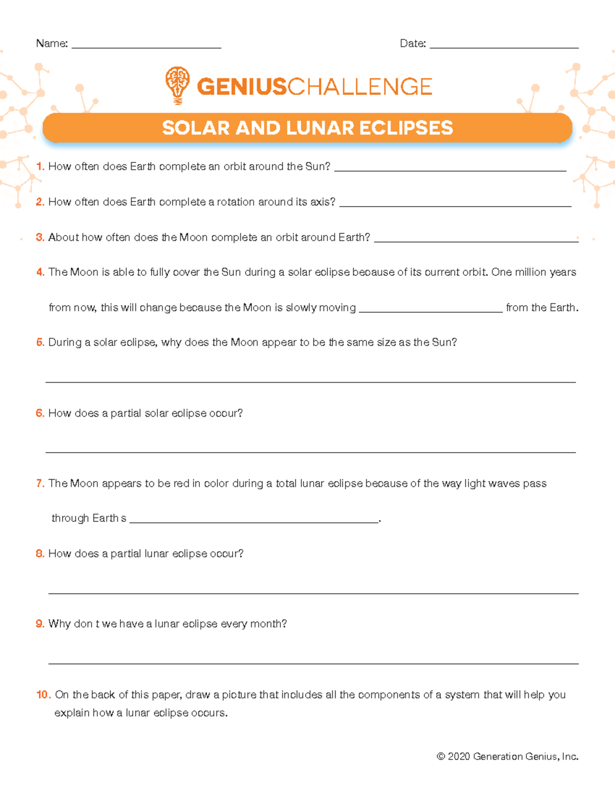 GG Solar and Lunar Eclipses Quiz 1 - 1. How often does Earth complete ...