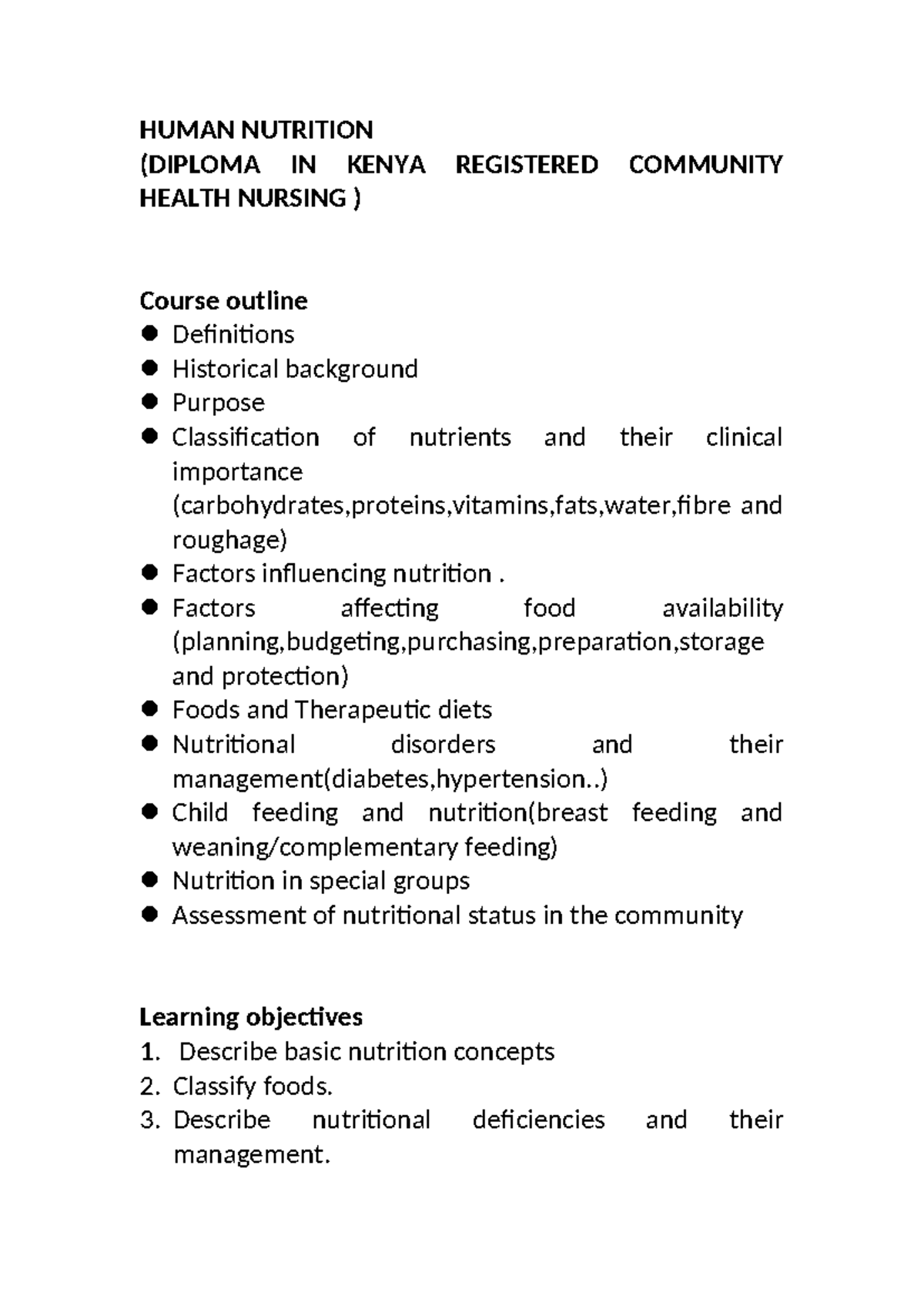 Human Nutrition - HUMAN NUTRITION (DIPLOMA IN KENYA REGISTERED ...