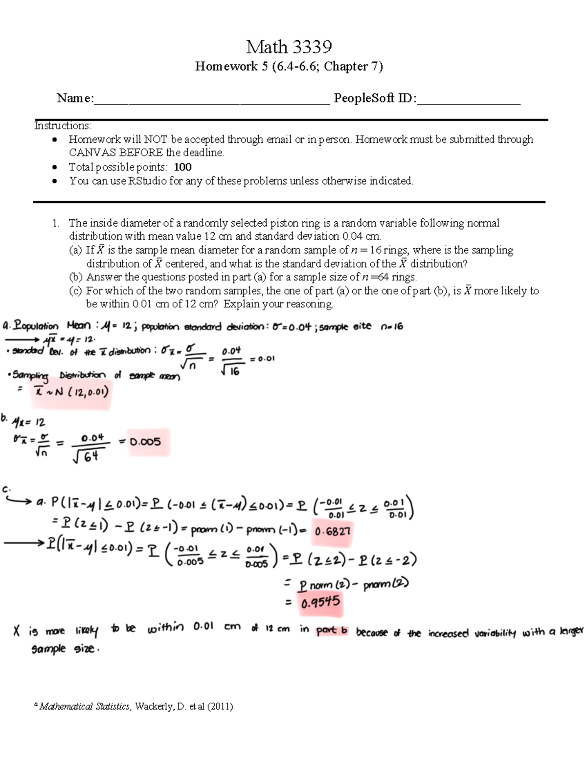 Hw5 fa2023 2 copy - math 3339 homework - Math 3339 Homework 5 (6.4-6 ...