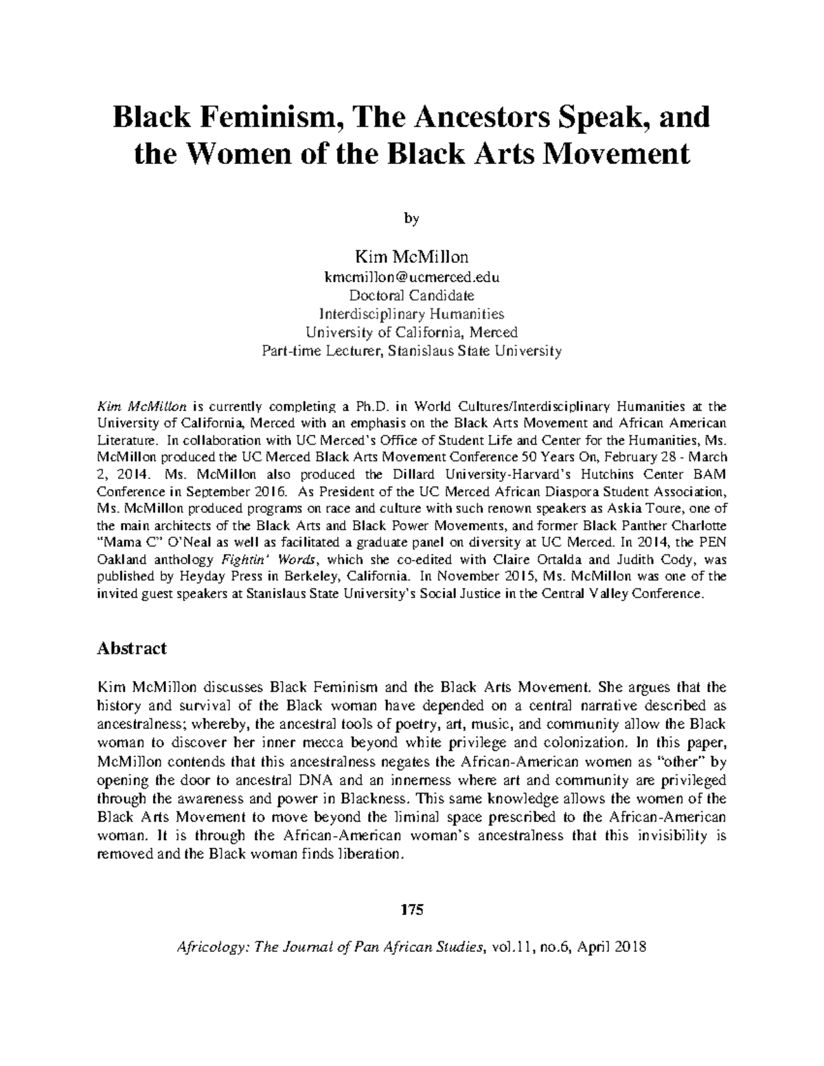 Black Feminism, The Ancestors Speak, and the Women of the Black Arts ...