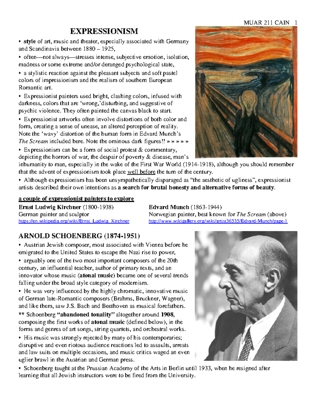 Week 12a - Expressionism in painting & music Fall 2020 - MUAR 211 CAIN ...