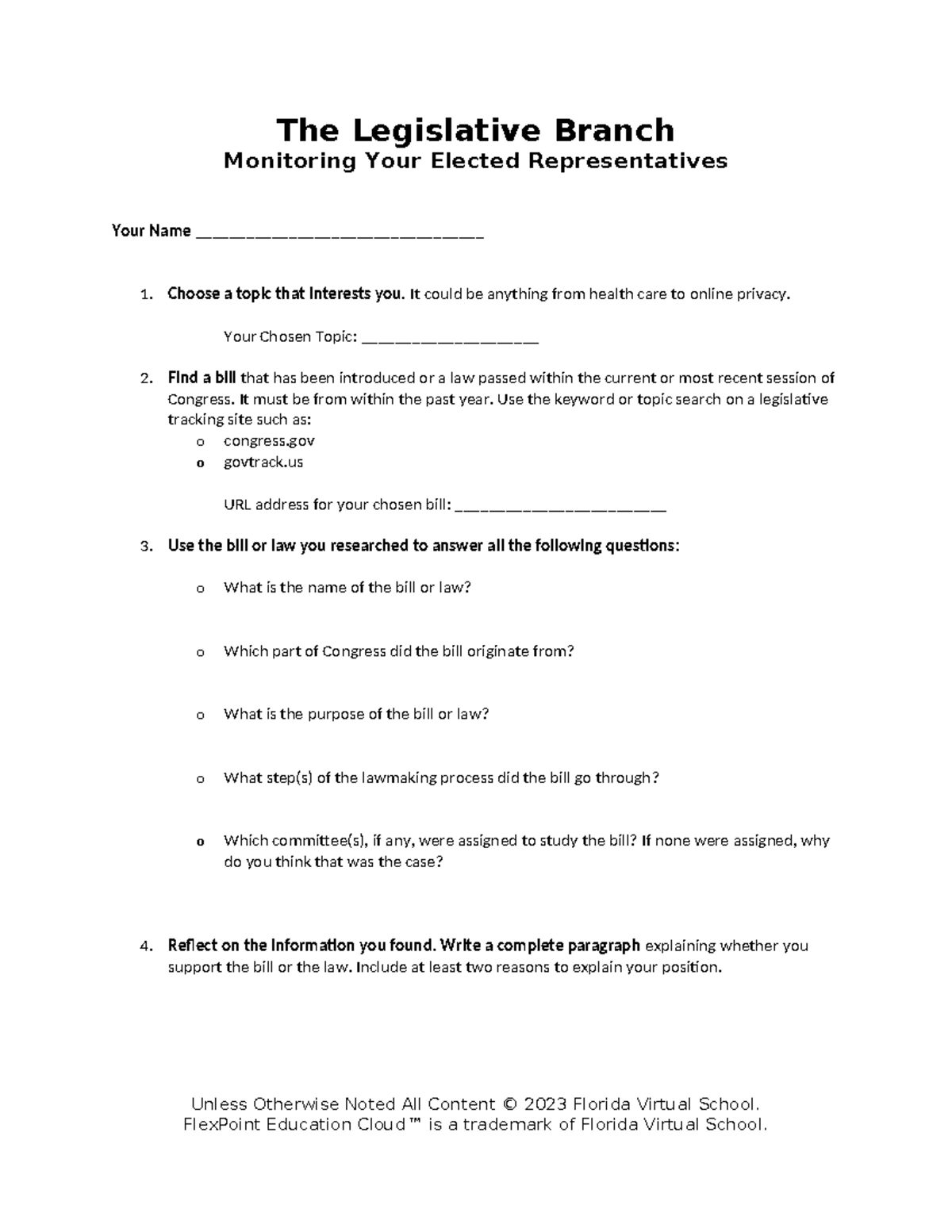 The legislative branch assignment template - The Legislative Branch ...