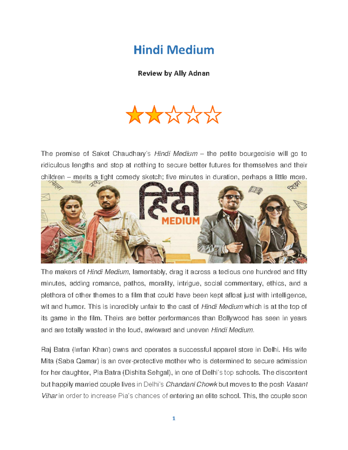Film Review Hindi Medium - Hindi Medium Review by Ally Adnan The ...
