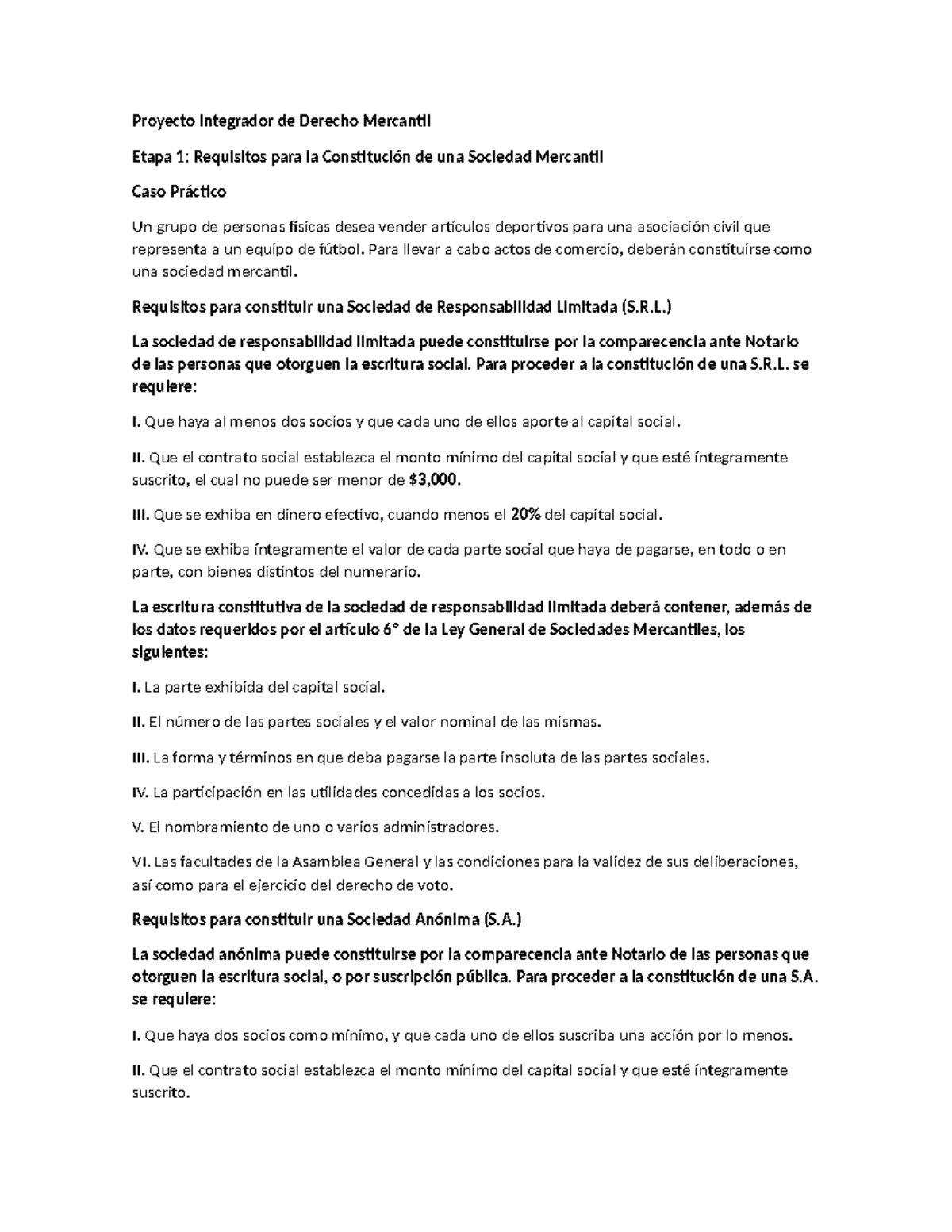 A2 MJML - actividad 4 - Proyecto Integrador de Derecho Mercantil Etapa 1: Requisitos para la ...