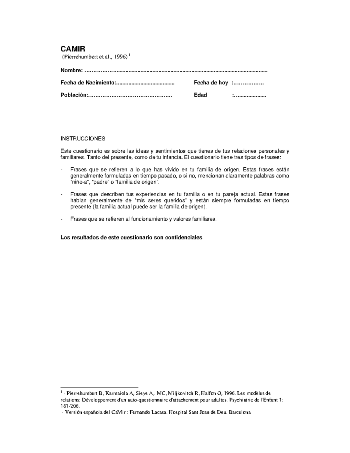 Protocolo Ca Mirespañol - CAMIR (Pierrehumbert et al., 1996) 1 Nombre ...