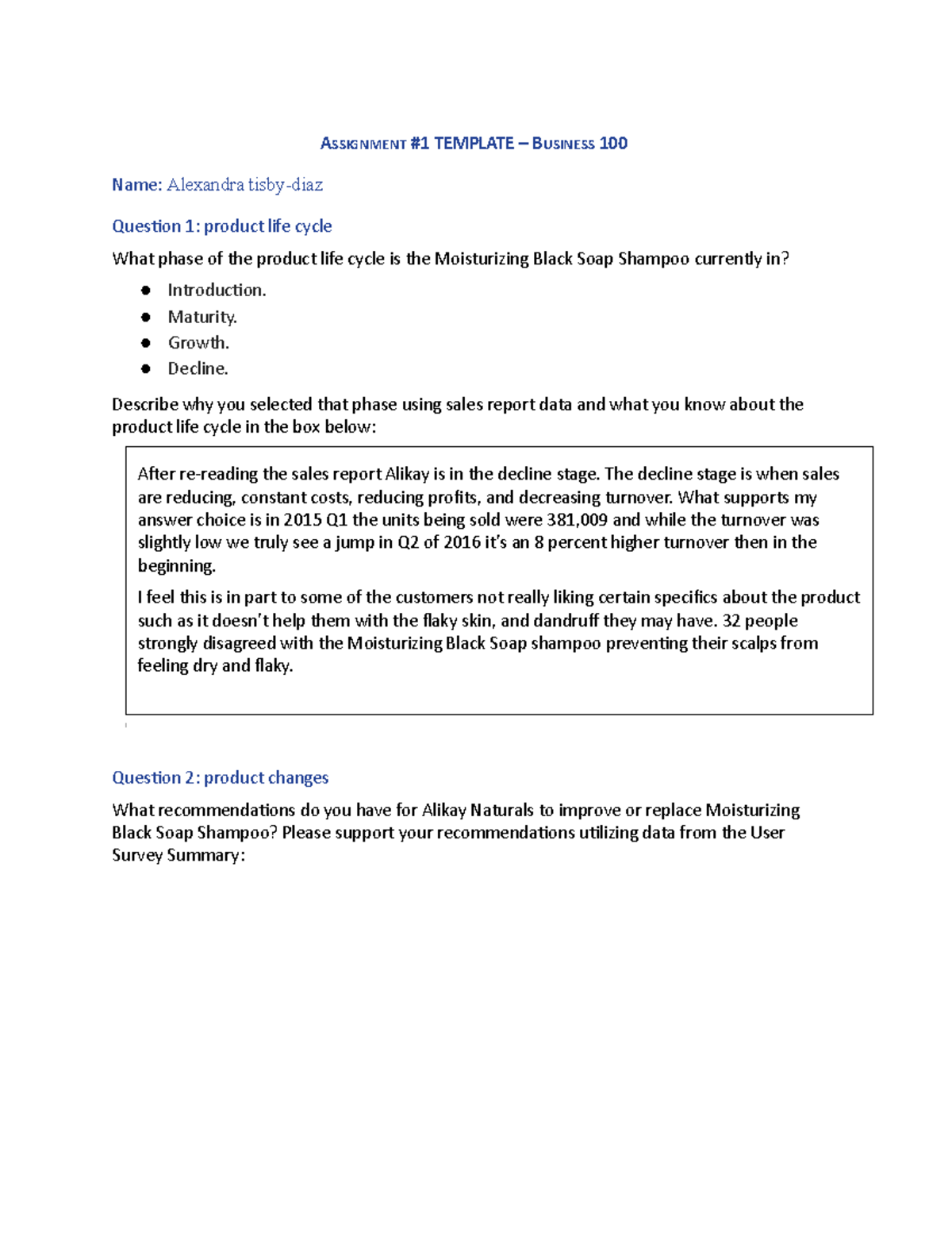 Assignment 1BUS100 - Alikay SalesReport - ASSIGNMENT #1 TEMPLATE ...