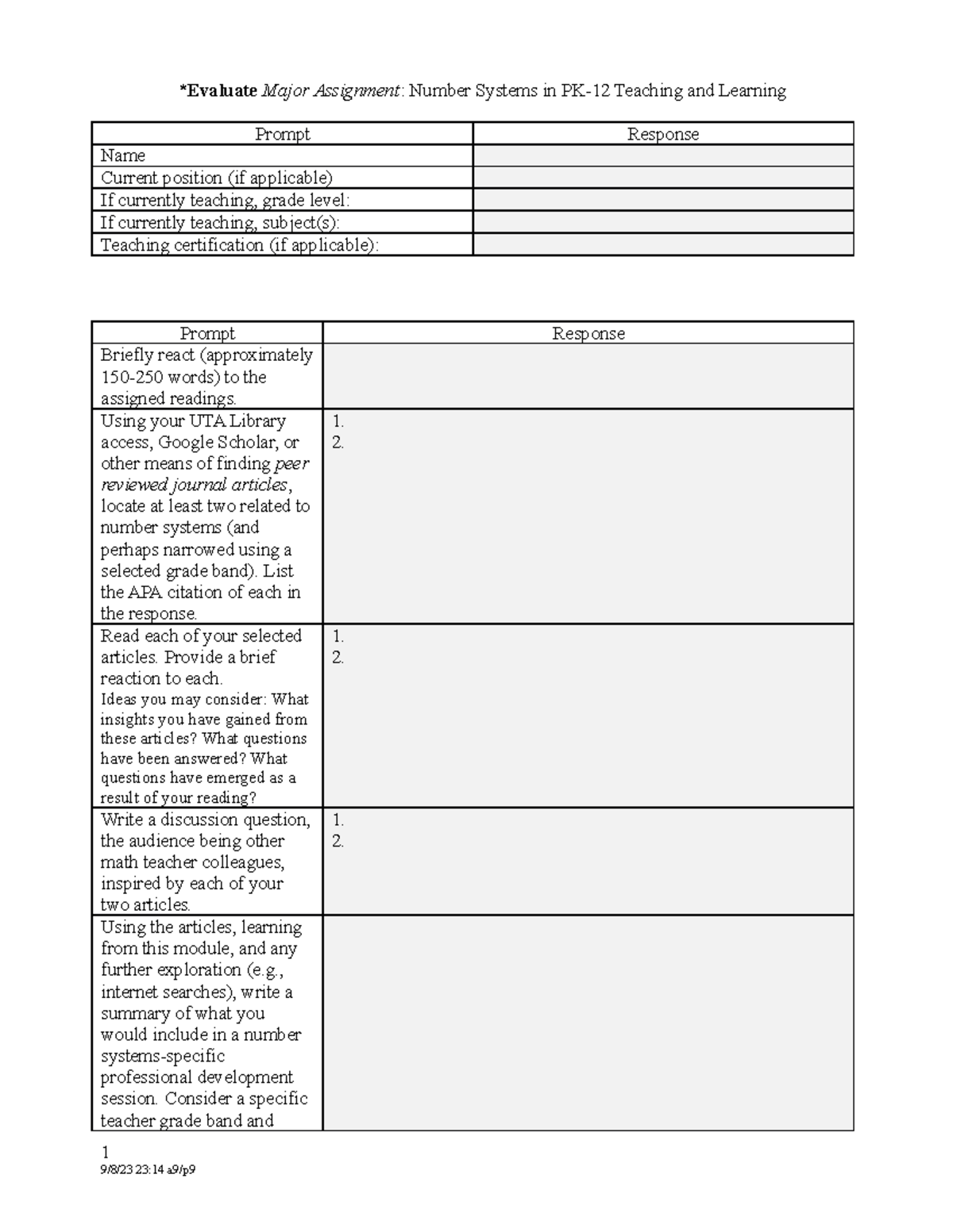Evaluate Major Assignment Number Systems in PK-12 Teaching and Learning ...