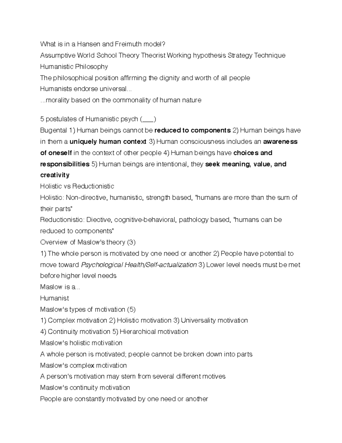 Psych 238 final review - What is in a Hansen and Freimuth model ...