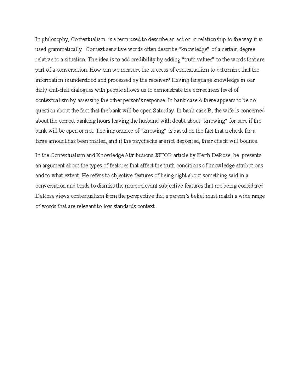 Contextualism Short Writing - In philosophy, Contextualism, is a term ...